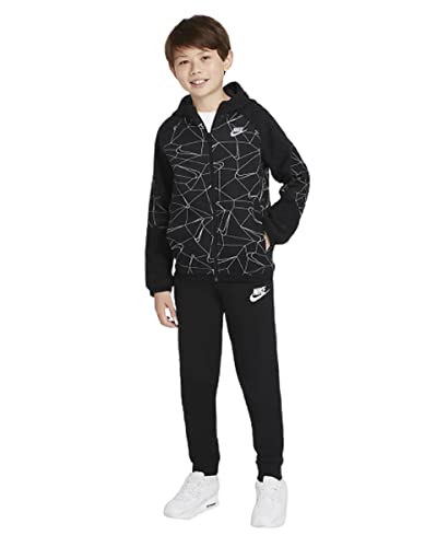 Nike Kids Boy's NSW Print Full Zip (Big Kids) Black/Black/Reflective Silver LG (14-16 Big Kids)