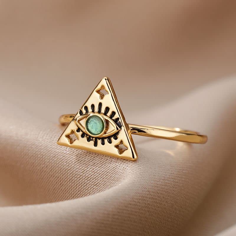GENSEN Triangle Blue Opal Ring Turkish Evil Eye Finger Rings For Women Minimalist Geometric Birthday Jewelry 2022 - Silver Plated - 7