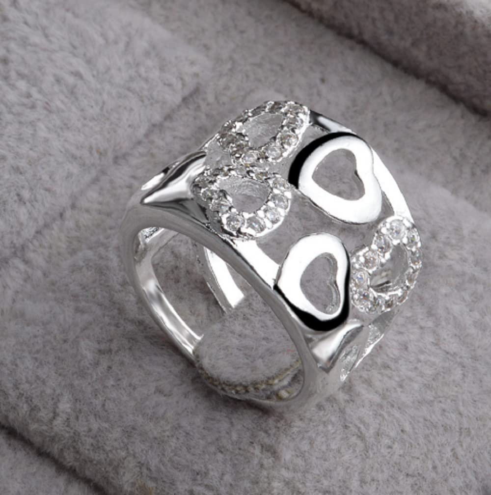HUKQBUNX 925 Sterling Silver Multi Love Multi Gem Heart-Shaped Diamond Ring Square Crystal Zircon Women's Fresh Fashion Wedding Engagement Ring Size 7-9 (Size 9)