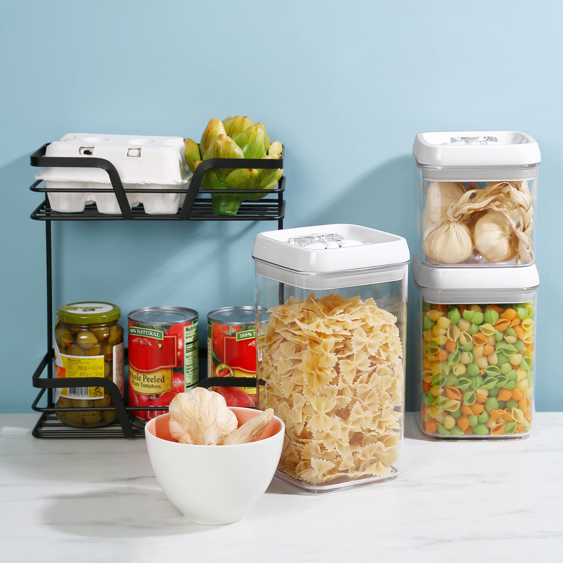 Felli Flip Tite Food Storage Container 5β LARGE 5pk Set + No Residue Label, Airtight Lid Easy Lock Top Stackable, Plastic Canister Jar for Pantry Kitchen Fridge Organizer Pasta Protein Powder Spice