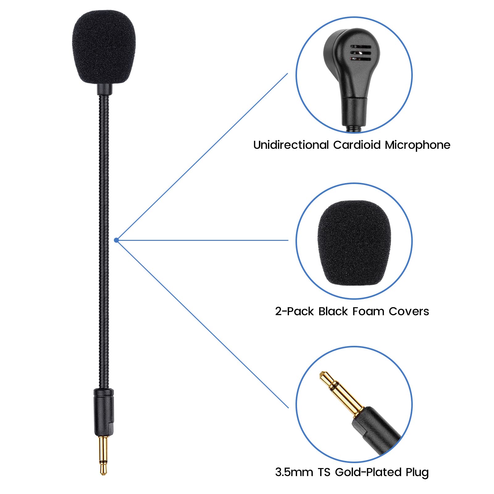 Kaira Pro Mic Replacement for Razer Kaira Pro Wireless Gaming Headset, 3.5mm Detachable Noise Cancelling Microphone Boom for Xbox One, PS4, PS5, PC Black