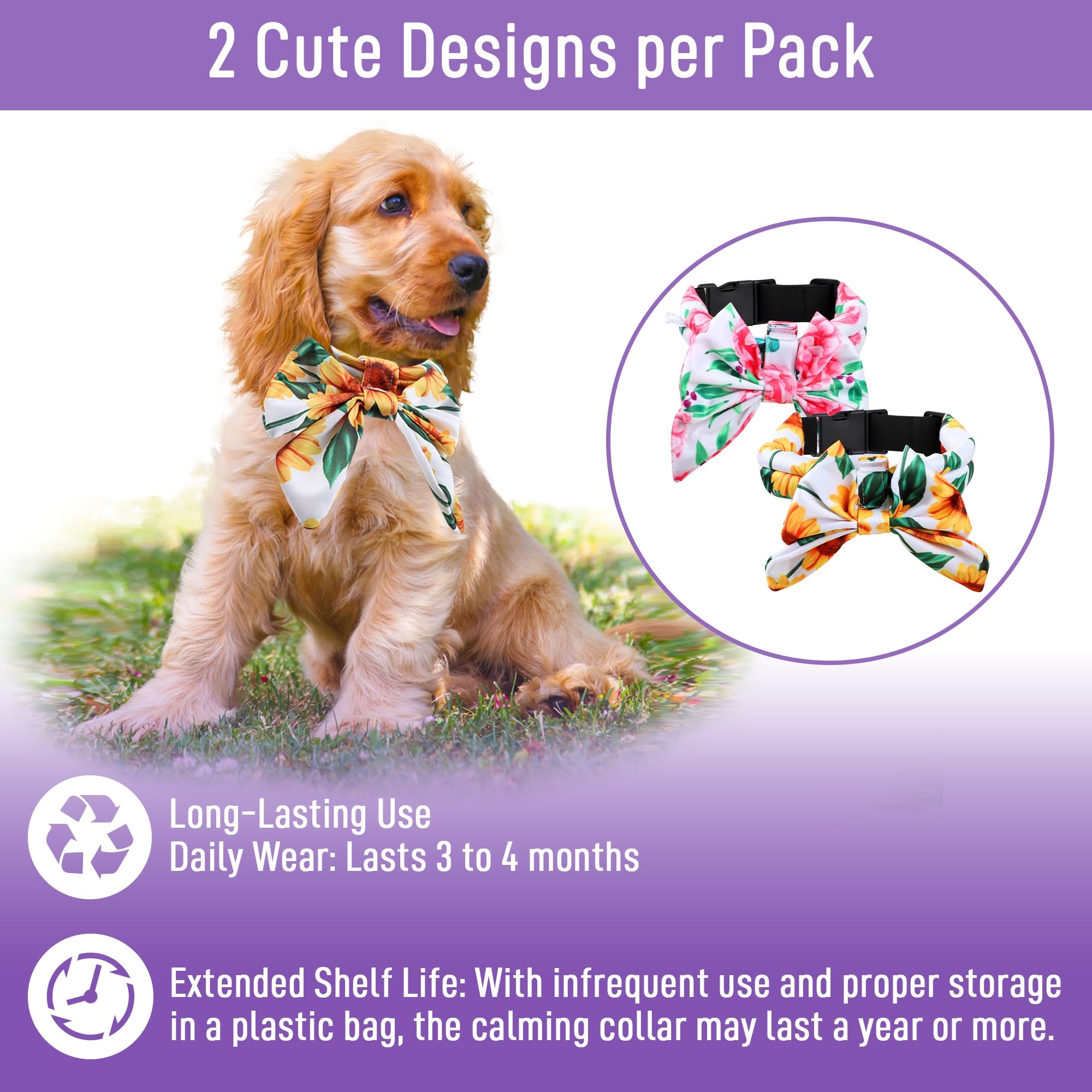 Paw Legend Dog Calming Collar for Dogs Filled with Lavender Anxiety Relief 100% Polyester Adjustable Thunderease Calming Collar (2 Pack, Medium)