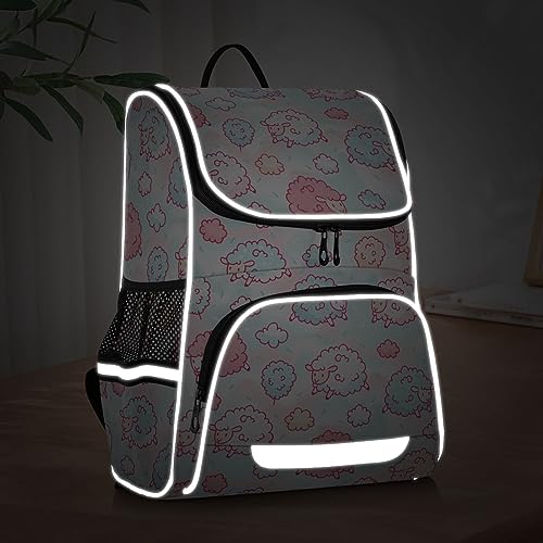 Sletend Backpack Cute Sheep and Cotton Candy School Backpack Travel Hiking Large Capacity Causal Daypack Bookbag Laptop Schoolbag with Reflective Tape for Boys Girls Adults