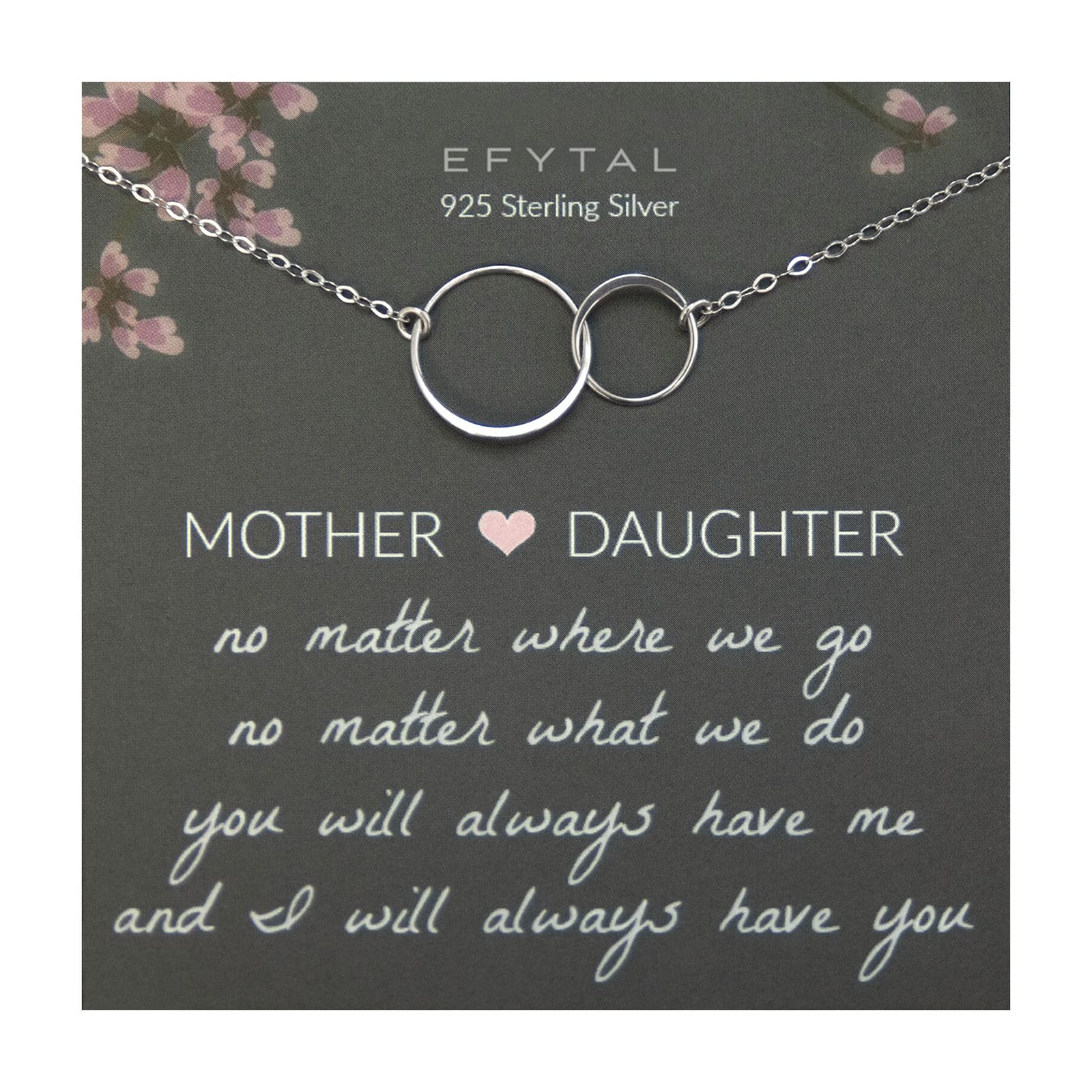 EFYTAL Mothers Day Gifts from Daughter, Sterling Silver 2 circle Necklace, Mothers Day Necklace for Mom, Mother Daughter Gift, Mothers Day Presents, Gifts for Mom from Daughter, Mothers Day Jewelry
