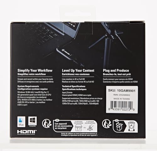 Elgato Cam Link 4K, External Camera Capture Card, Stream and Record with DSLR, Camcorder, ActionCam as Webcam in 1080p60, 4K30 for Video Conferencing, Home Office, Gaming, on OBS, Zoom, Teams, PC/Mac