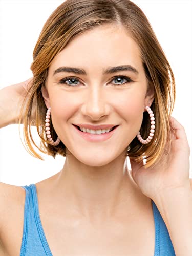 ZENZII Colorful Beaded Big Circle Hoop Fashion Earrings for Women (Hot Pink)