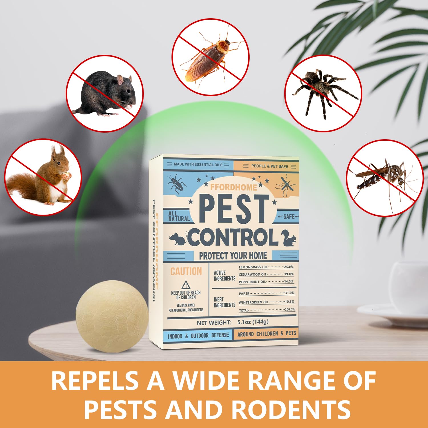 Pest Repellent Balls - Repel Rodent with Peppermint, High-Strength Mice, Mouse, and Rat Repellent - Effectively Deters Spiders, Roaches, Ants, Moths & Pests - 10 Balls