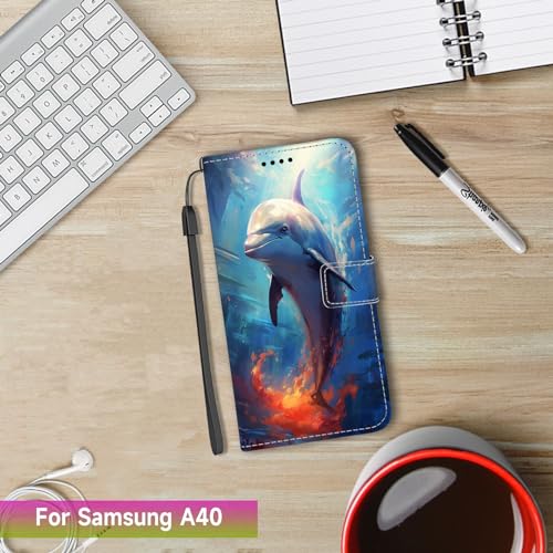 Elgzigok Wallet Case Suitable for Samsung Galaxy A40 with Dolphin-aa424 Pattern TPU Multiple Card Slots Protective Case with Magnetic Buckle