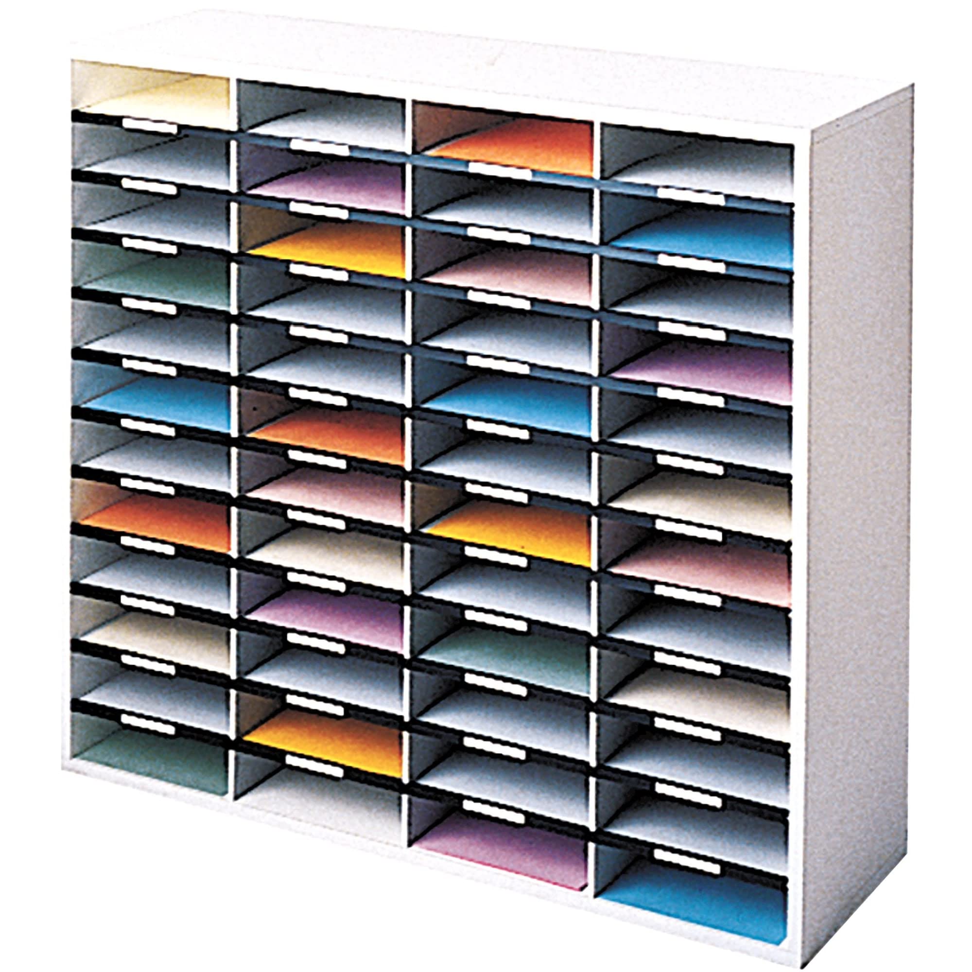 Fellowes 48 Compartment, Light Duty Literature Organizer with Corrugated Cardboard Shelves and Sturdy Surround, Dove Gray