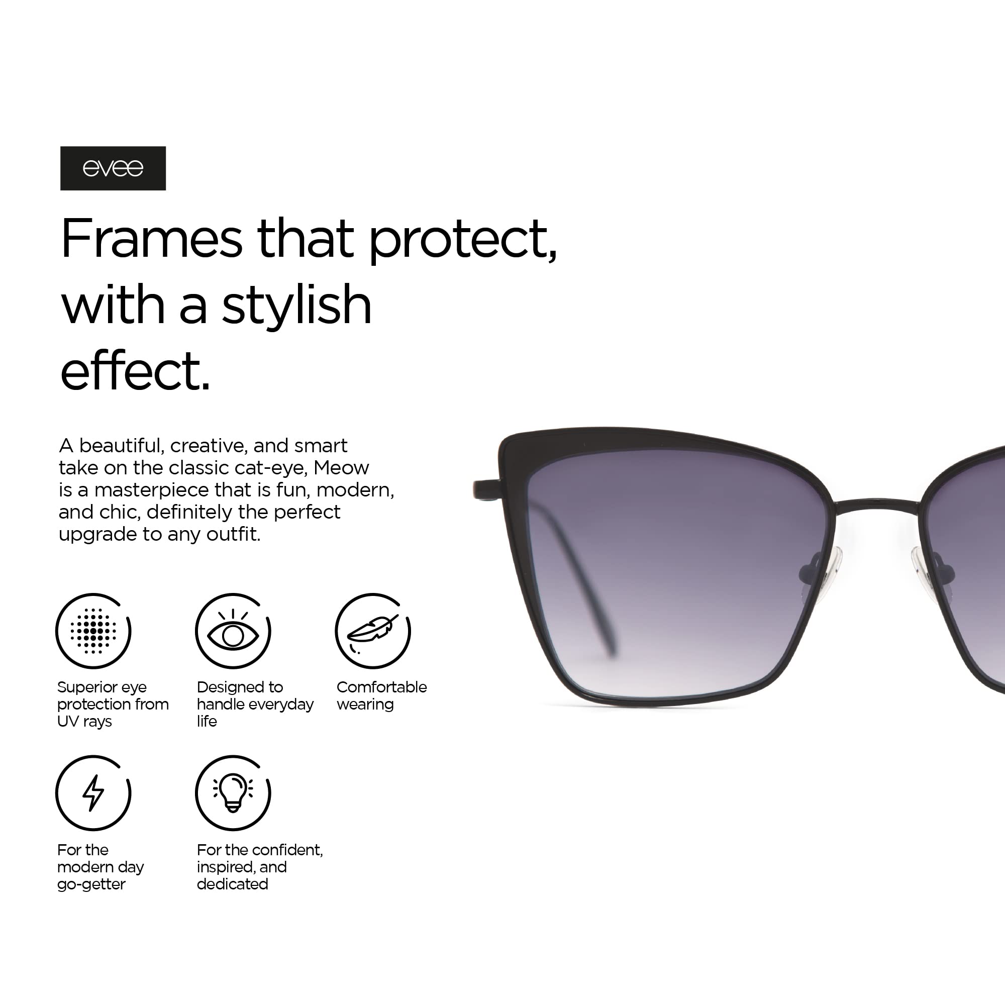EVEE Cat Eye Sunglasses For Women with Reflective Lenses and Metal Frame - Black Cat Eye Sunglasses - (Meow)
