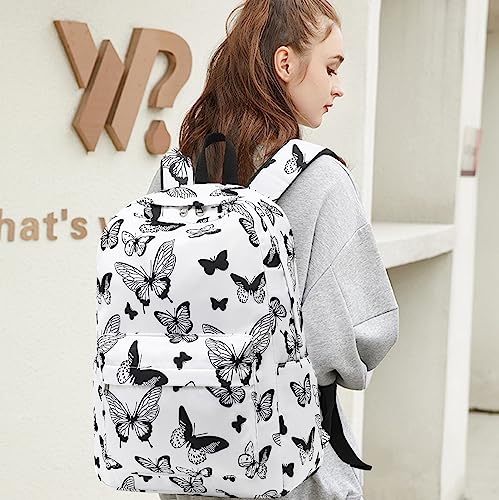 School Backpack Teen Girls Lightweight College Waterproof School Laptop Casual Backpack (Black Butterfly)