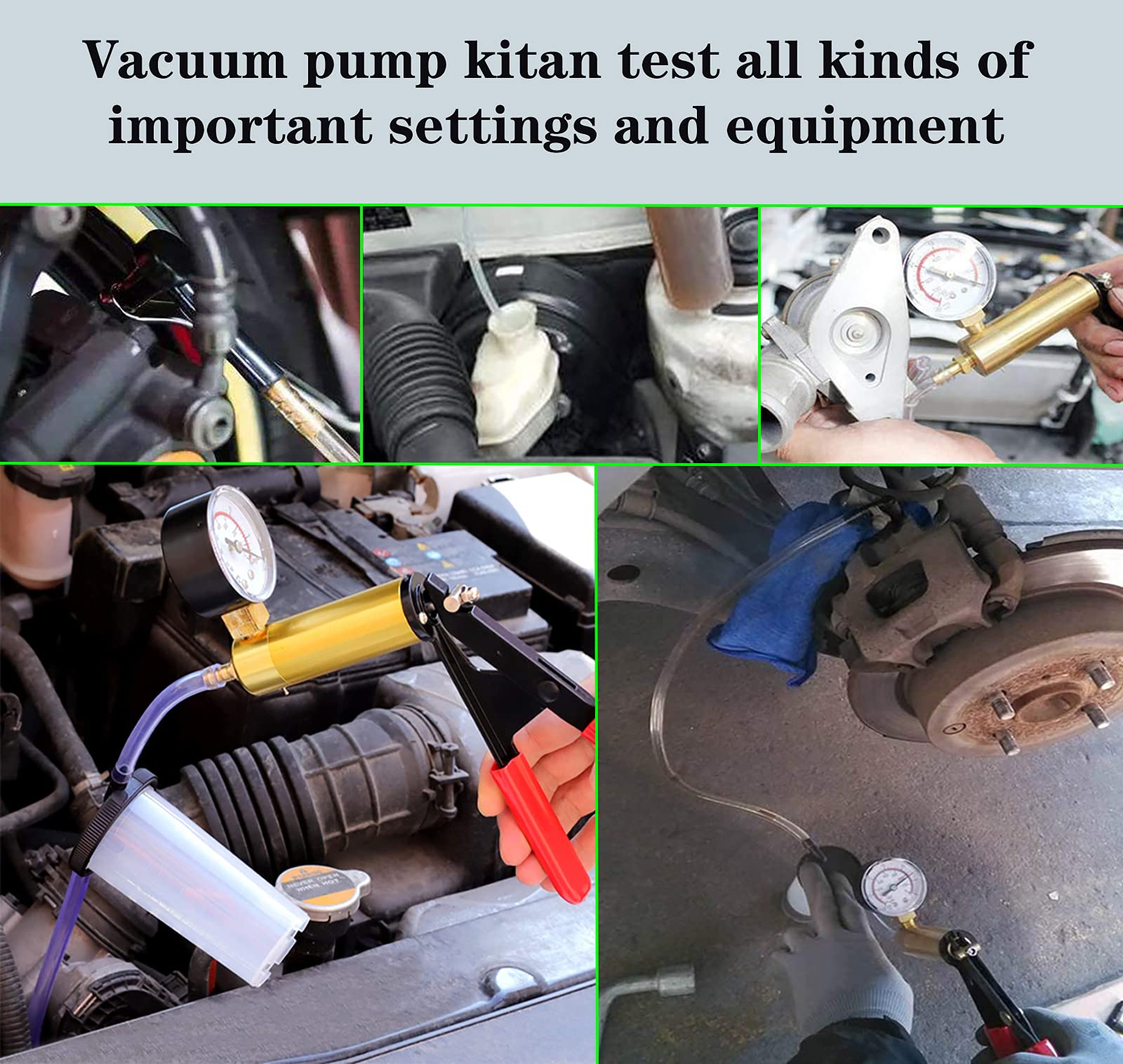 Hand Held Vacuum Pump Tester kit for Automotive with Sponge Protected Case,Adapters,One-Man Brake and Clutch Bleeding System(16pcs)