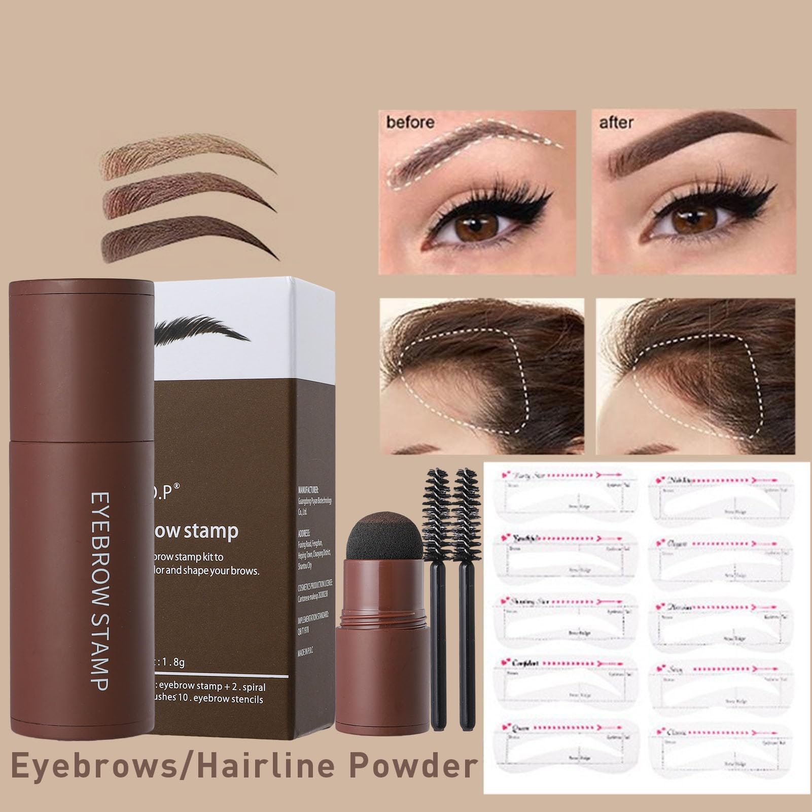 G G Colors Eyebrow Stamp Stencil Kit - Eye Brow Stamping Kit, One Step Brow Trio Stamp Kit, Eyebrow Powder with 10 Reusable Eyebrow Stencils Kit