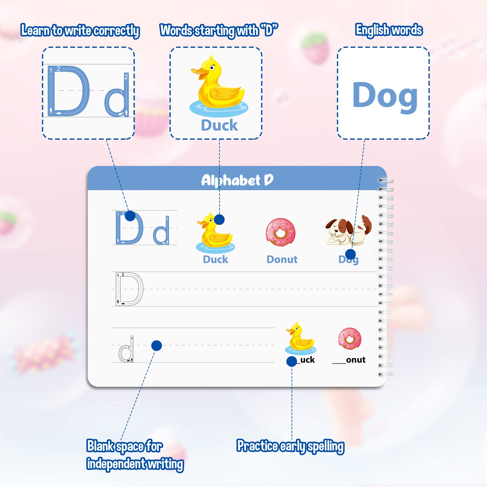 KINGTLE Learn to Write Practice Book for Kids, Handwriting Learning Workbook Montessori Preschool Educational Game