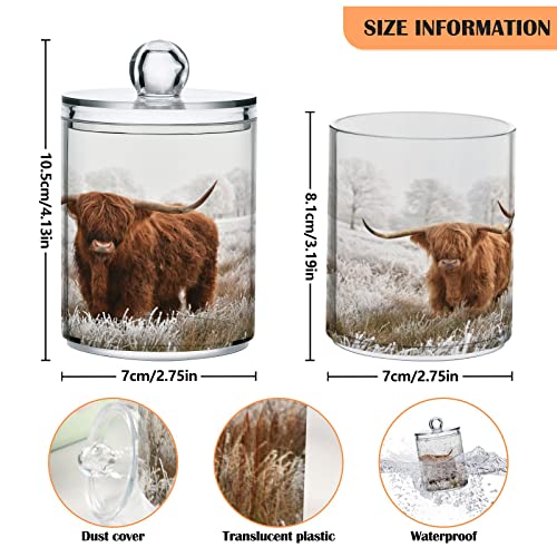 Scottish Highland Cow Qtip Dispenser Apothecary Jars Qtips Holder Bathroom Storage Canister Plastic Jar 10 Oz for Cotton Ball Swab Round Pads Floss 2pcs