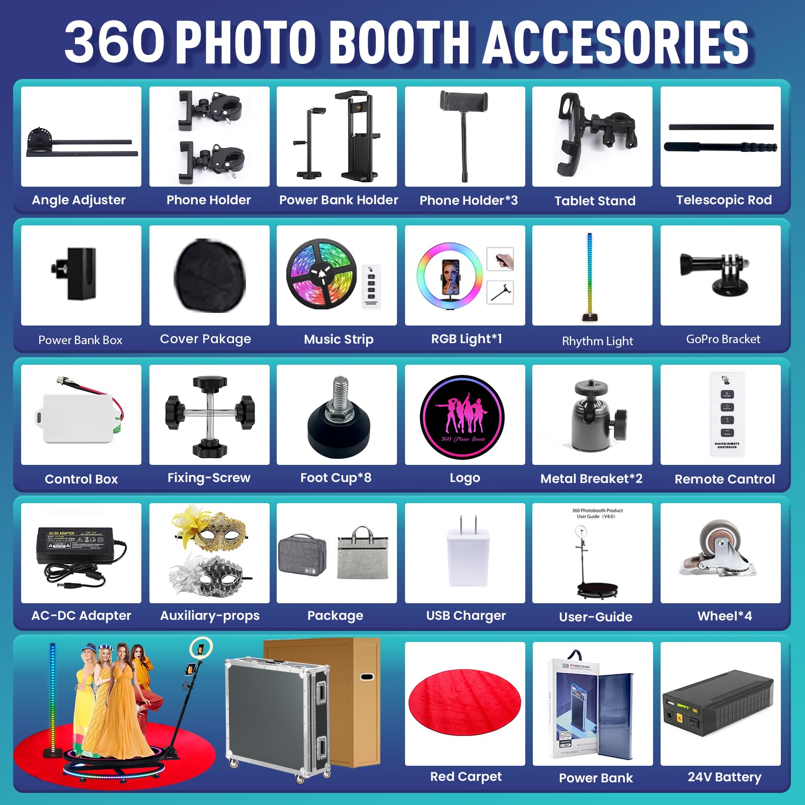 Kricikr 360 Photo Booth Machine for Parties,360 Camera Booth with Battery Pack,Custom Magnetic Logo,APP,Flight Case etc Deluxe Suit,Control by Remote or APP (68cm/27)