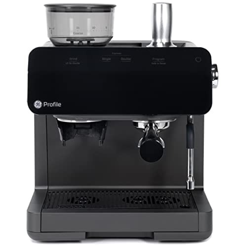 GE Profile Semi Automatic Espresso Machine + Steam Frother | Italian-Made 15 Bar Pump for Balanced Extraction | 15 Adjustable Grind Size Levels | WiFi Connected for Drink Customization | Black