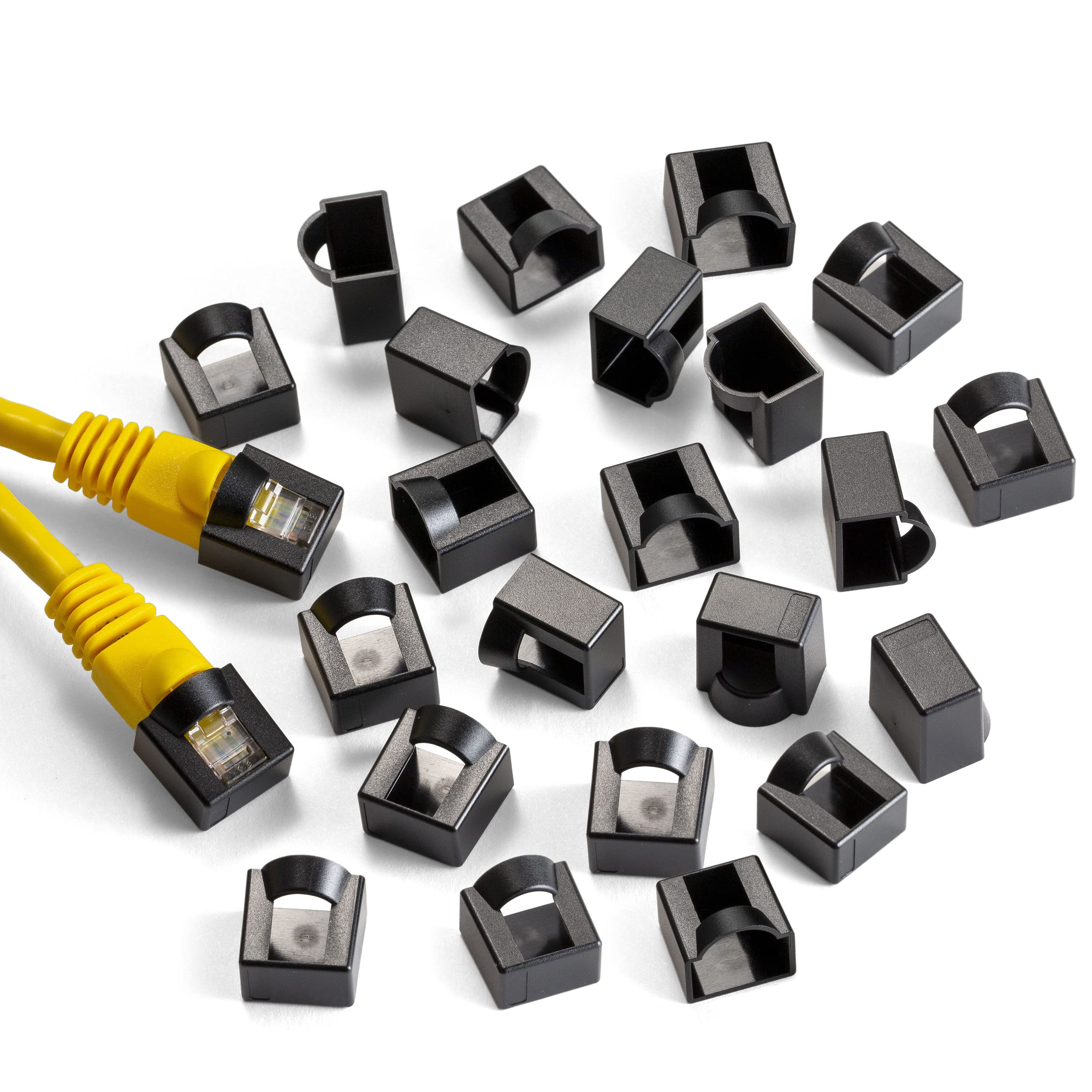 NTW Click on/Lockable RJ45 Plug Protector CAT5e/Cat6/Cat6a/Cat7/Cat8 Ethernet Head Dust Covers (25 Pack)-Black
