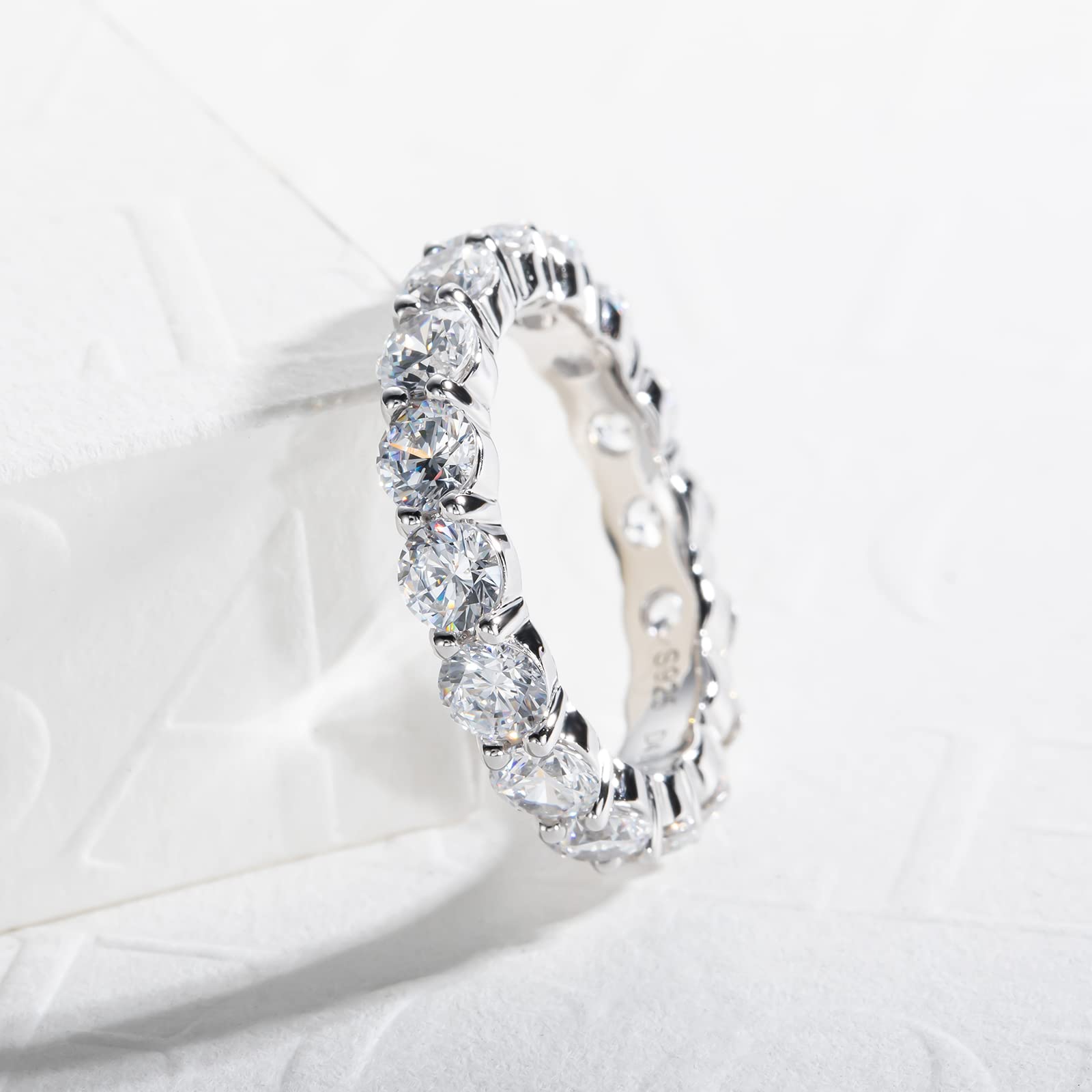 Gobaalele Cubic Zirconia Eternity Ring, 5.1cttw 5A Round Cut CZ S925 Sterling Silver Stackable Wedding Band, Simulant Diamond Eternity Band Ring Bridal Sets Christmas gift for Women Size7.5