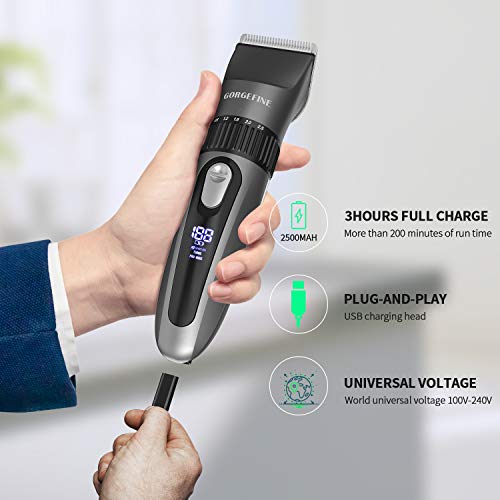 Gorgefine Rechargeable Hair Clipper & Trimmer for Men-Professional Cordless Haircut & Grooming Kit Waterproof with LED Display-Turbo Powerful Mode&Super Silent Mode