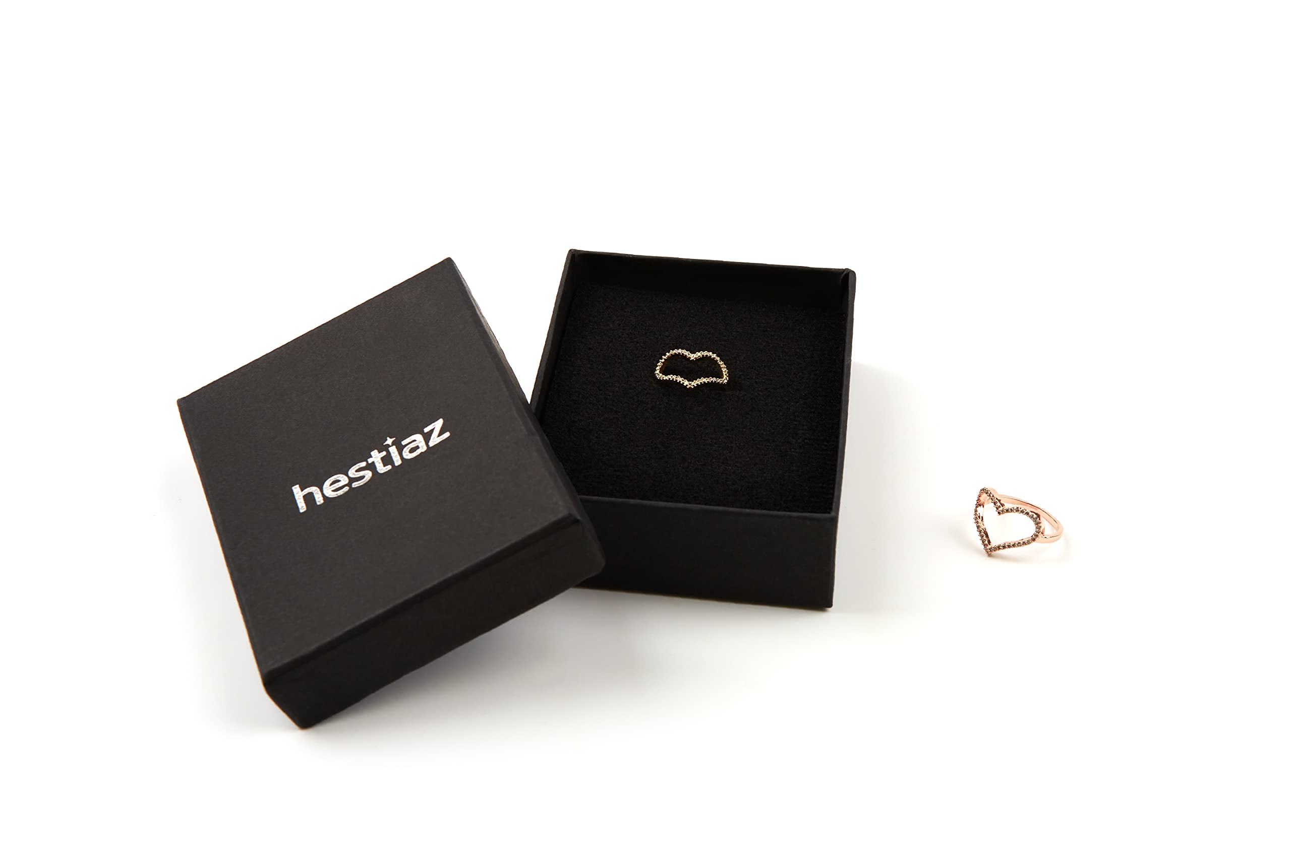 HTZ Two line Wedding Bands for Women Open Stackable Cubic Zirconia CZ Ring Simple Band Ring Open Ring Ajustable Wide Band Line Rings (Size 7) (Heart Ring OR)