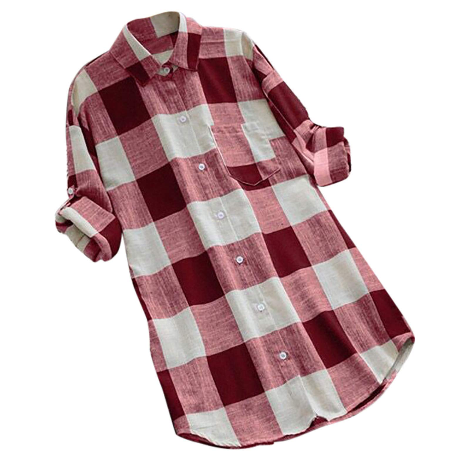 kangguolai Women Button Down Shirts Women BlouseButtons Lattice Print Shirts for Large Women,Amazon Music Subscription Red