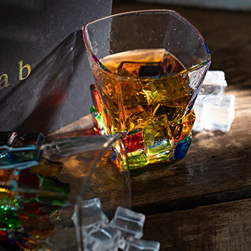 ivlere Whiskey Glass Set of 2 - Lead-Free Crystal Color Clear Scotch Glasses 15 oz Glassware for Drinking Bourbon Malt Cognac Irish Whisky