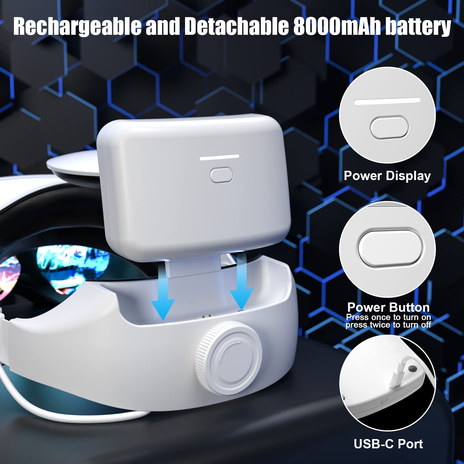 Head Strap with Battery Pack for Oculus Quest 2/Meta Quest 2,8000mAh Power Bank & Magnetic Connection Extend Playtime,Replacement Elite Strap Enhanced Comfort Support in VR Quest 2 Accessories