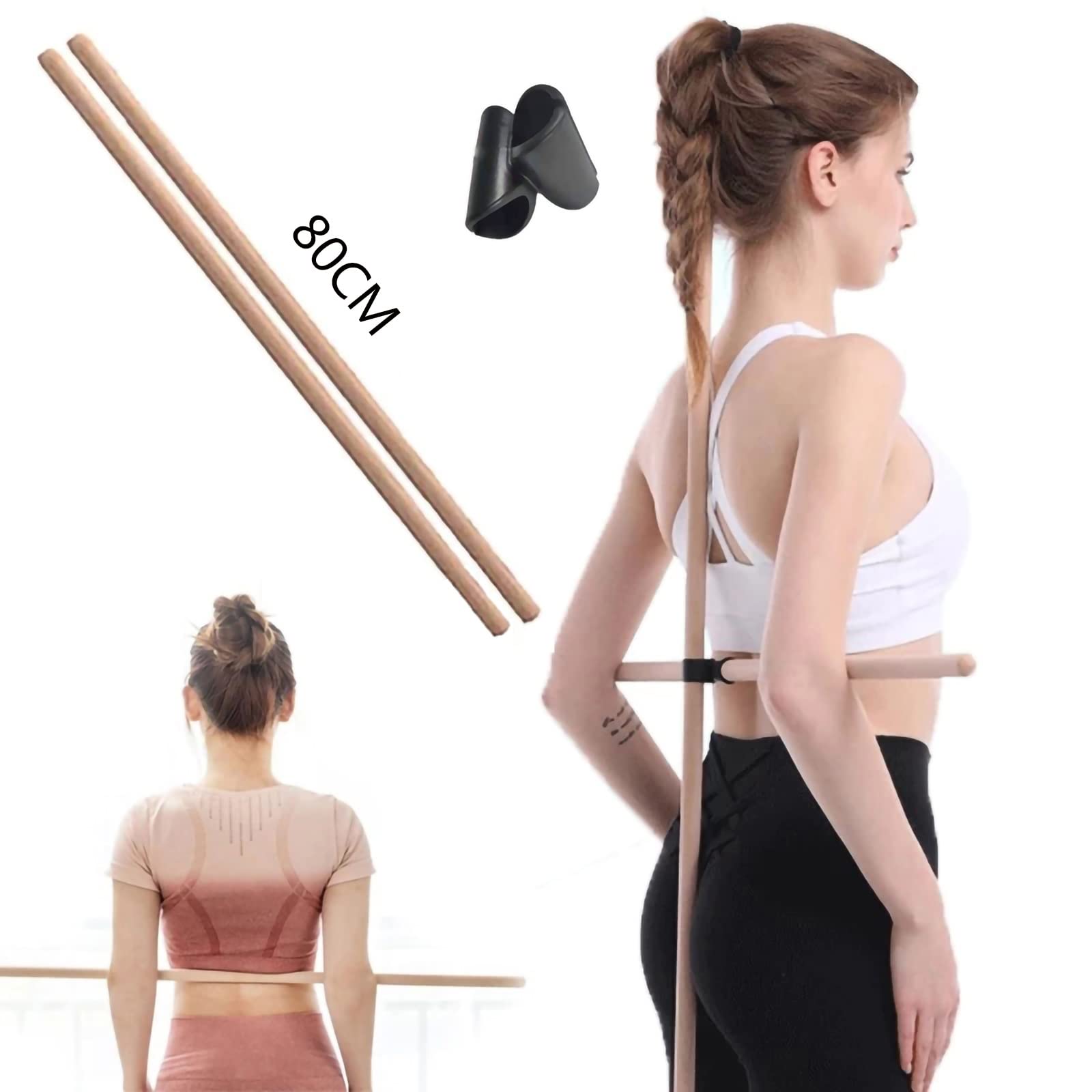 FCcassiel 32 inches 2 Yoga Stick Stretching Tools- kyphosis Correction, Open Shoulders and Open Back, Posture Correction Sticks with Buckle, Suitable for Family Women