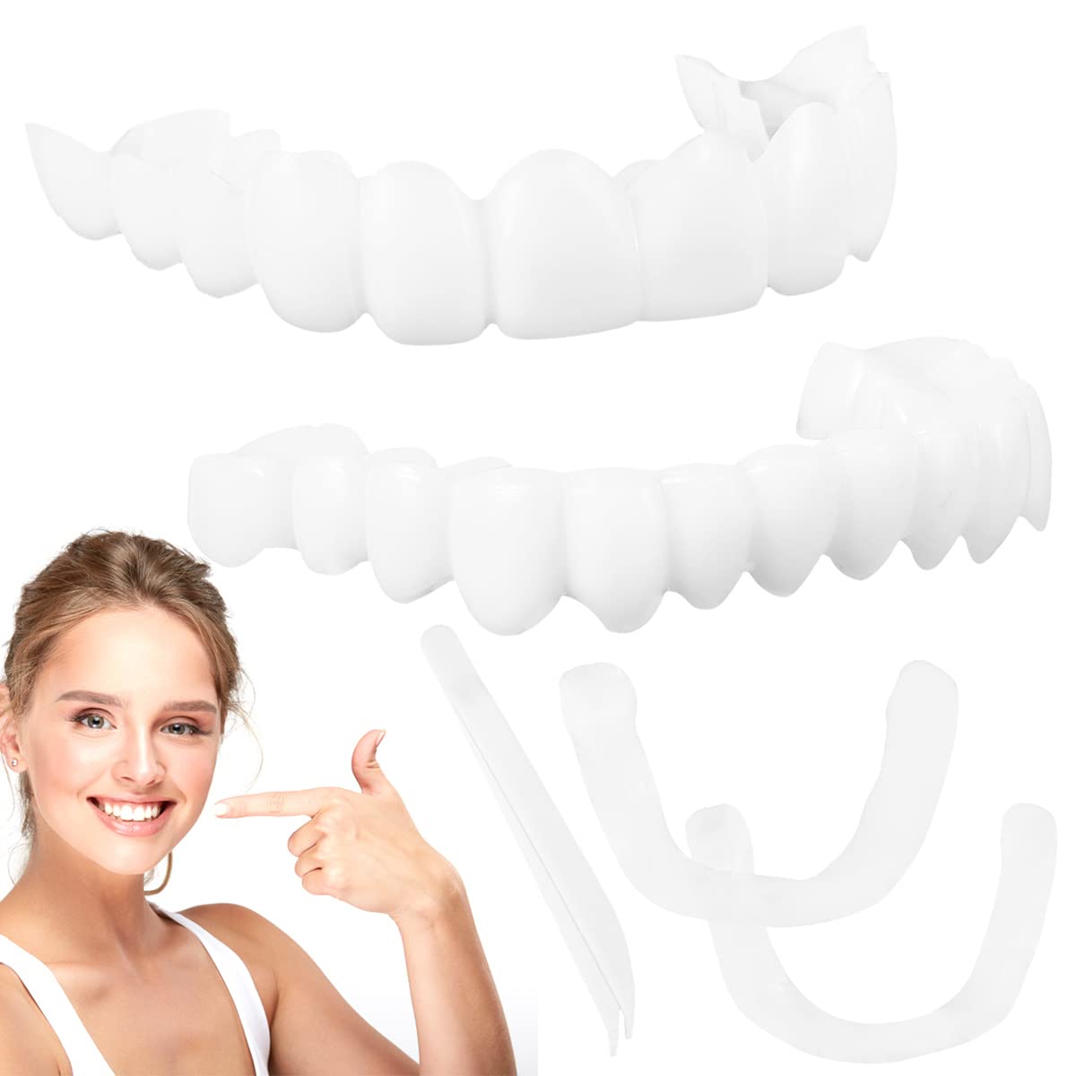 NUAHRHY Denture Braces Temporary Veneers Fake Teeth Cover Simulation Braces Cosmetic Comfortable Denture False Fake Teeth Cover Confidence Smile for Women and Men (White)