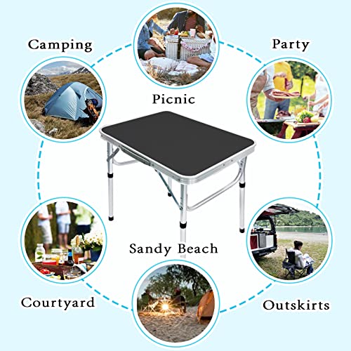 Gocamptoo Aluminum Small Folding Camping Table2 Feet,Adjustable Height Lightweight Portable Work Desk for Indoor Outdoor Picnic Party Dining Camping Meeting (Black)