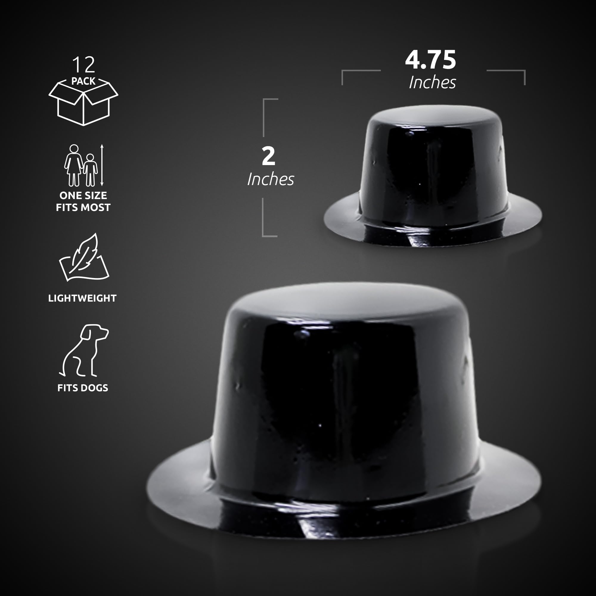 Windy City Novelties 12 Pack Black Mini Top Hats