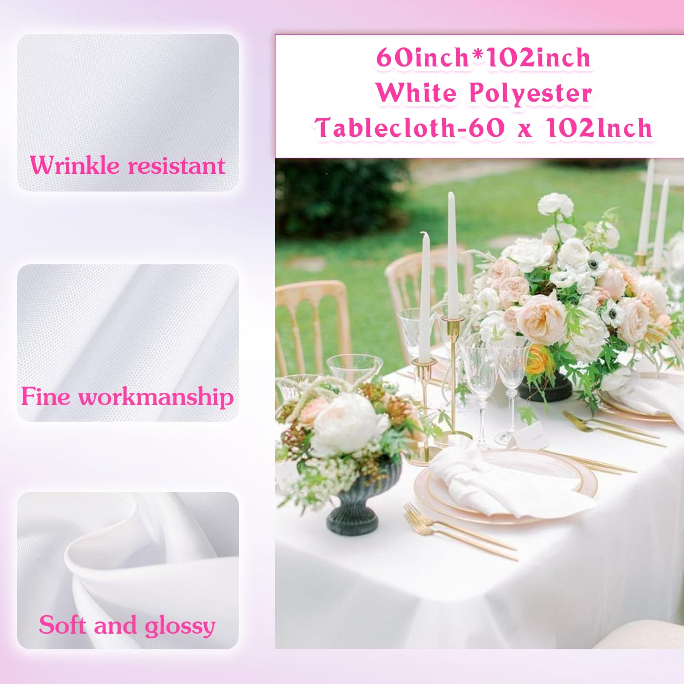 Haewlear 6 Pack White Tablecloths for Rectangle Tables 60 x 102 Inch,Wrinkle Resistant Polyester Table Cloth for 6 Foot Table,Polyester Fabric Table Covers for Wedding, Party, Banquet