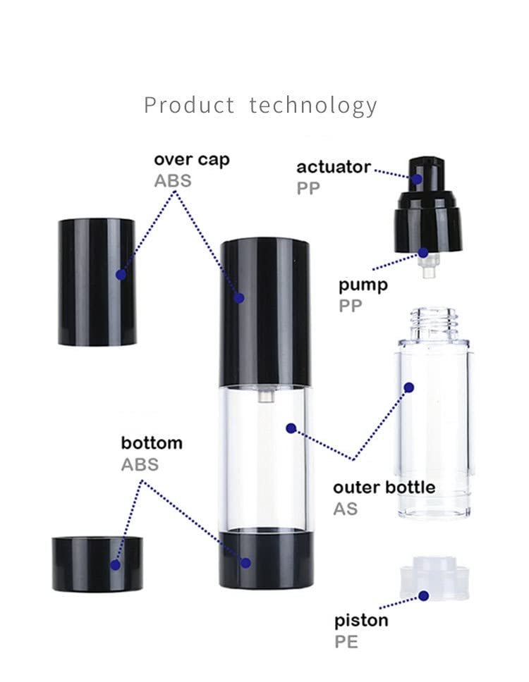 Ergonflow 3Pcs/lot 15ML 30ML 50ML Empty Black Airless Lotion Cream Pump Plastic Container Cosmetic Bottle Dispenser Travel Refillable Containers