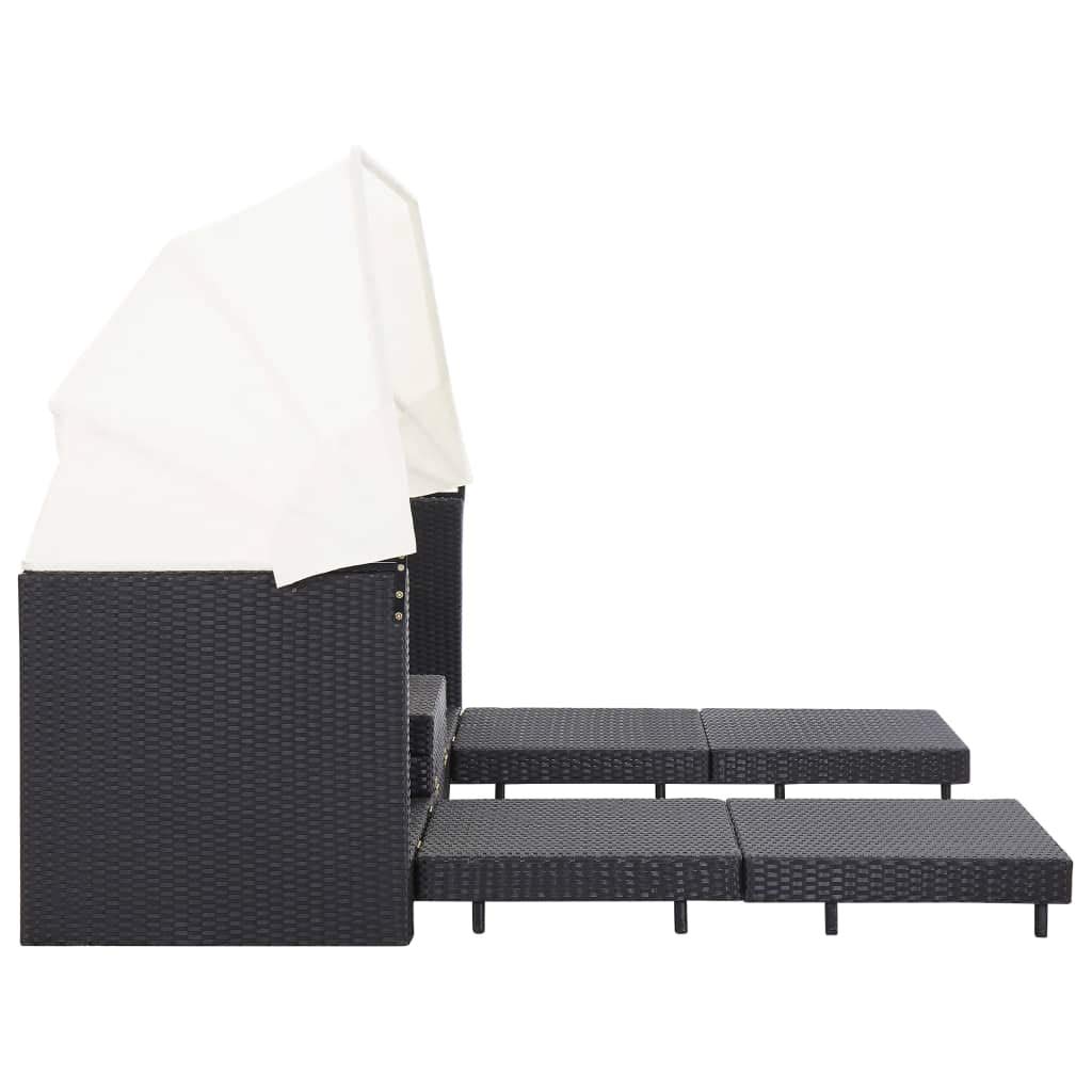 FAMIROSA Extendable 3-Seater Sofa Bed with Roof Poly Rattan Black