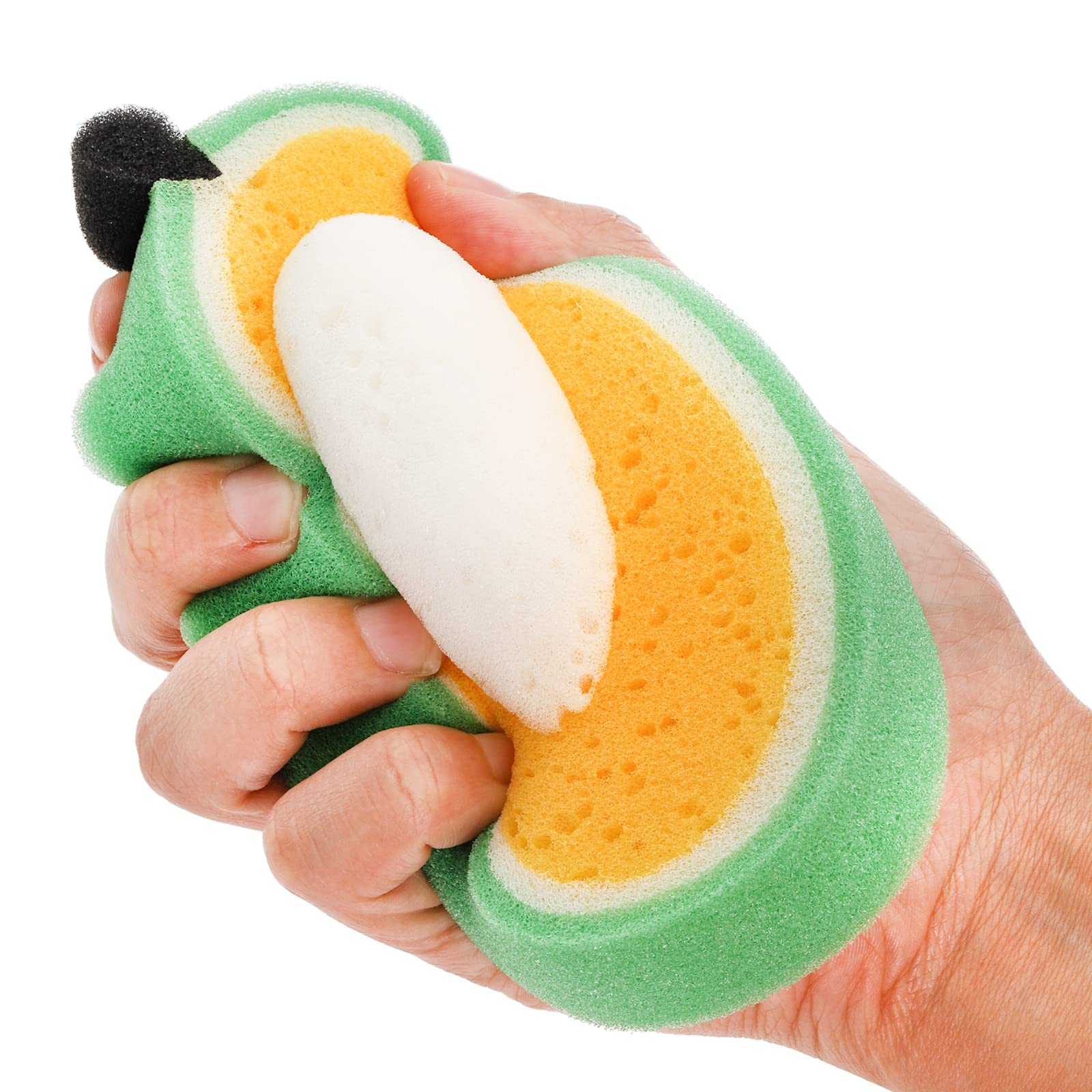 Elsjoy 8 Pack 4 Styles Bath Sponges, Fruit Shaped Bathing Sponges Cute Dish Cleaning Scrubber, Kitchen Sponge Body Wash Sponges for Shower Exfoliating, Kiwi/Orange/Melon/Strawberry