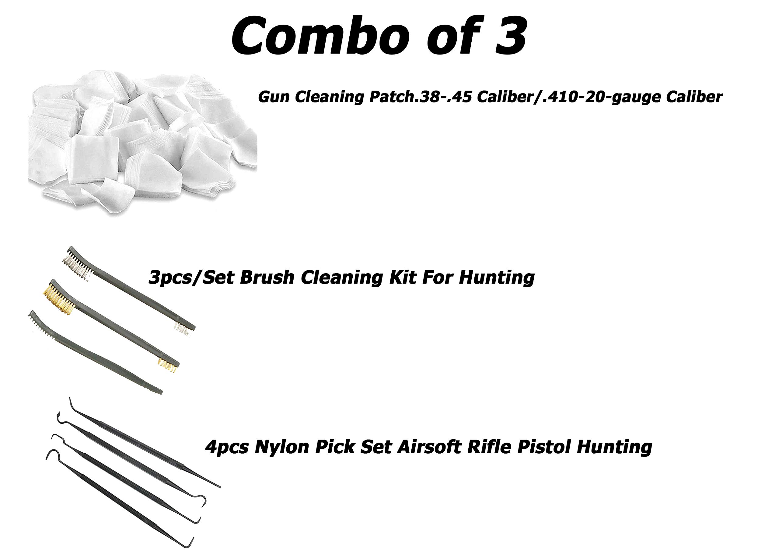 GOTICAL Combo of 3 - Gun Cleaning Patch.38-.45 Caliber/.410-20-gauge Caliber (500 Pieces) with 4pcs Nylon Pick Set and 3pcs/Set Brush Cleaning Kit for Hunting…