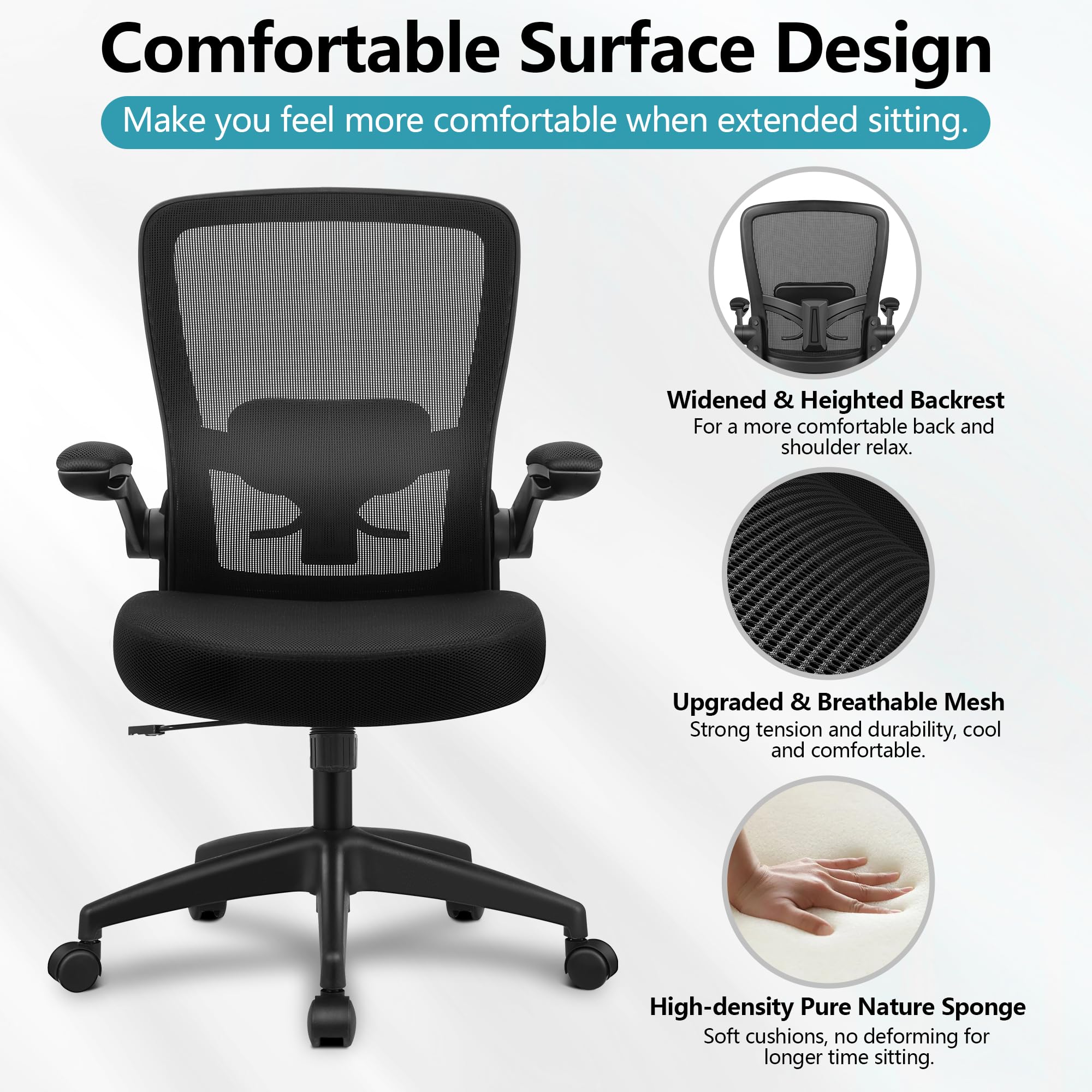 FelixKing Office Chair, Ergonomic Desk Chair Breathable Mesh Chair with Adjustable High Back Lumbar Support Flip-up Armrests, Executive Rolling Swivel Comfy Task Computer Chair for Home Office