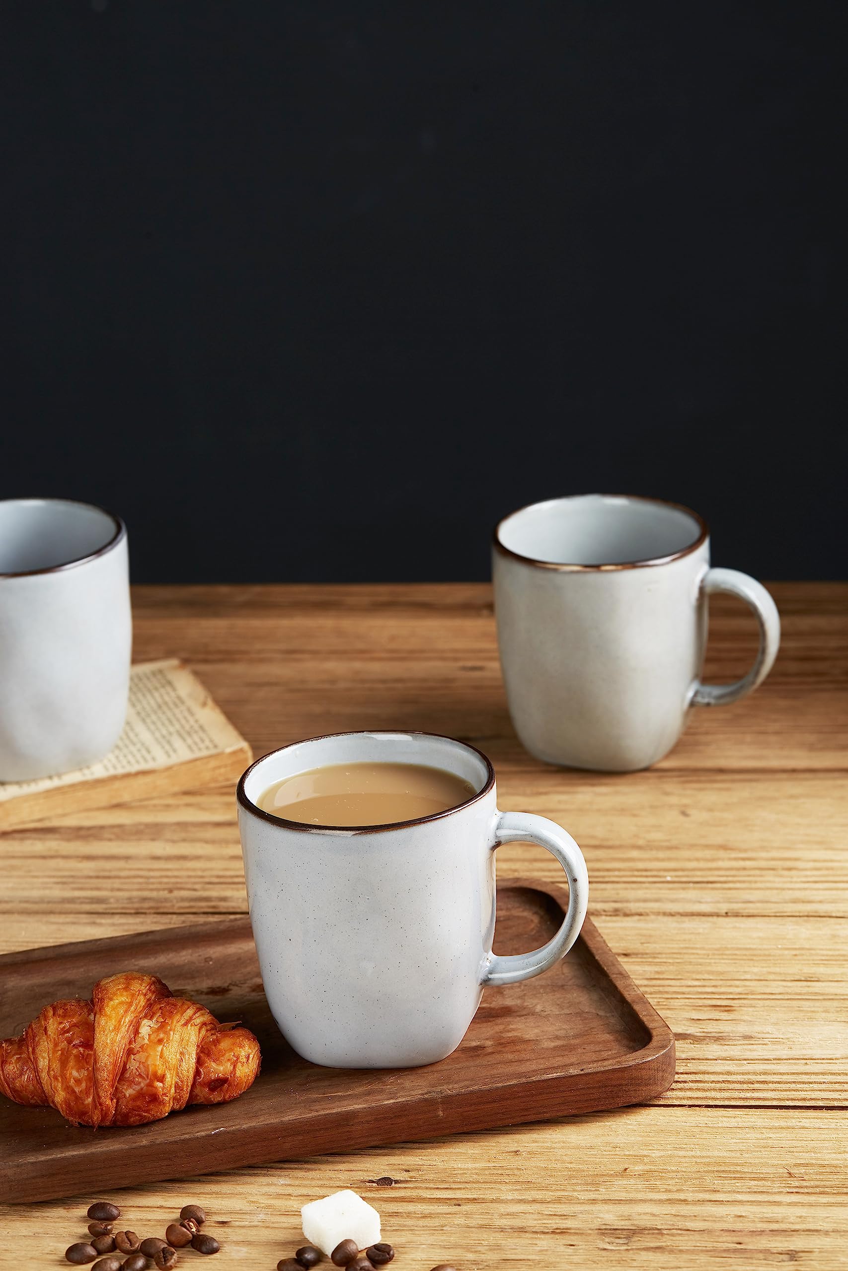 famiware Coffee Mugs Set of 4, Ocean Square 13oz Coffee Cup Set with Handle for Cocoa, Milk, Hot Chocolate, Tea, Water, Stoneware Cups for Kitchen, Microwave and Dishwasher Safe, Grey