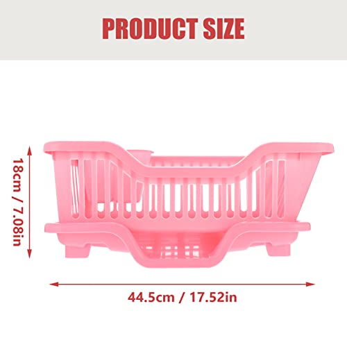 Zerodeko Kitchen Dish Drying Rack with Cutlery Holder Drainboard and Water Spout Plastic Dish Drainer Dinnerware Basket for Kitchen Counter Cabinet Pink
