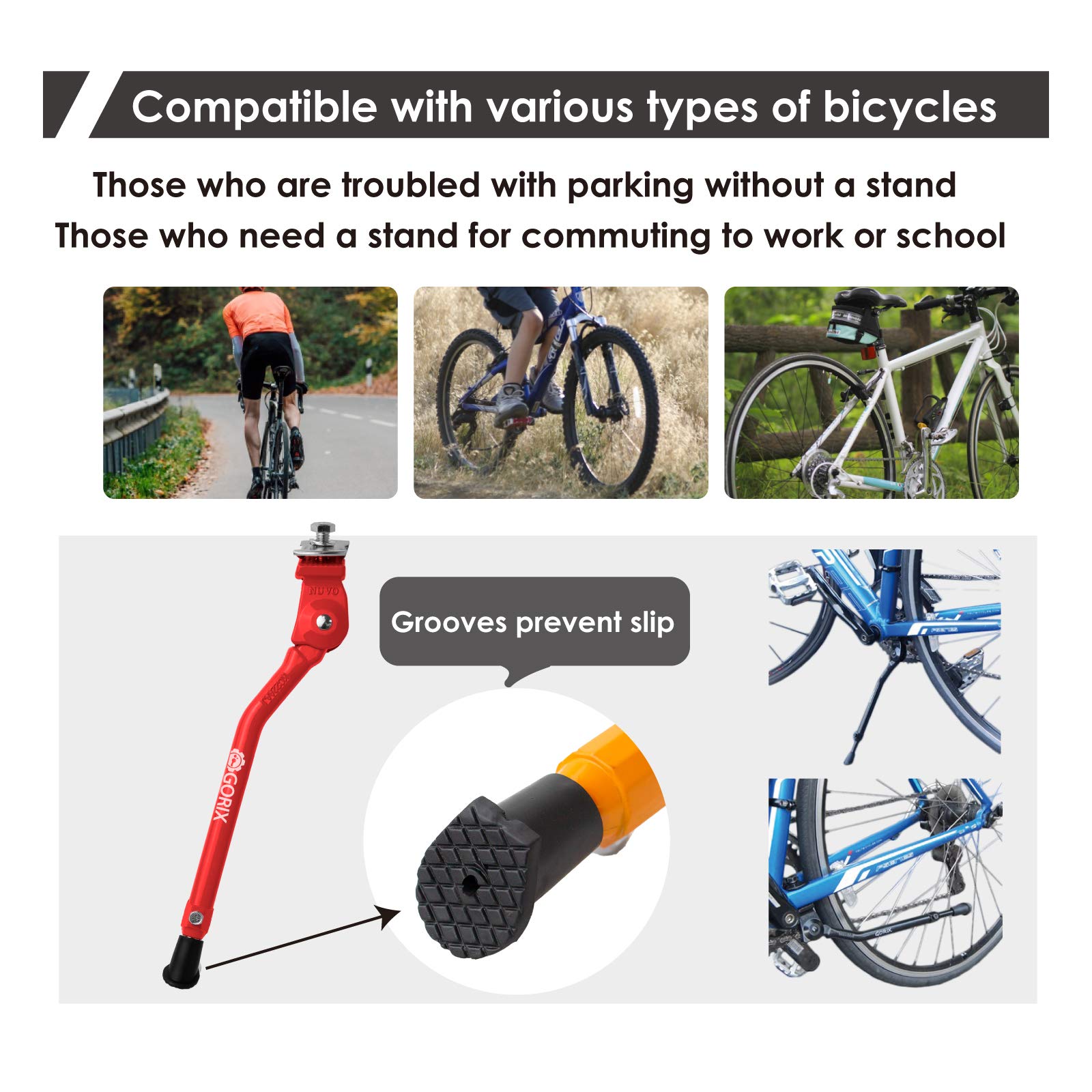 GORIX Bike Kickstand Side Road Mountain Bicycle Adjustable Portable (GX-KC22AAJ-Z(Global Edition)) (Pink)