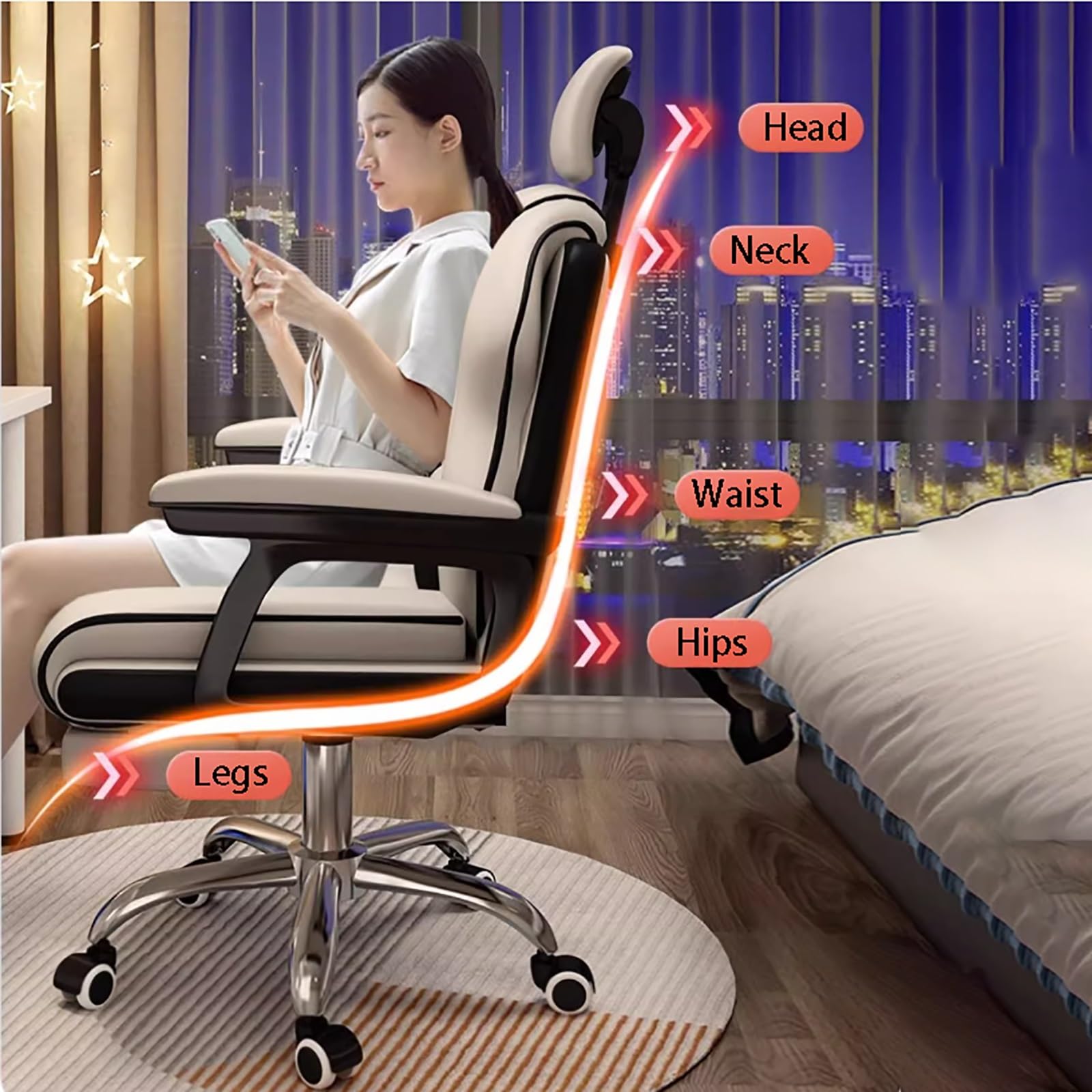 Ergonomic Office Chair, Executive Office Chair Comfortable Foot Pedal PU Leather Ergonomic Computer Office Home Study Height Adjustable Swivel Chair (Color : White, Size : Foot Pedal)