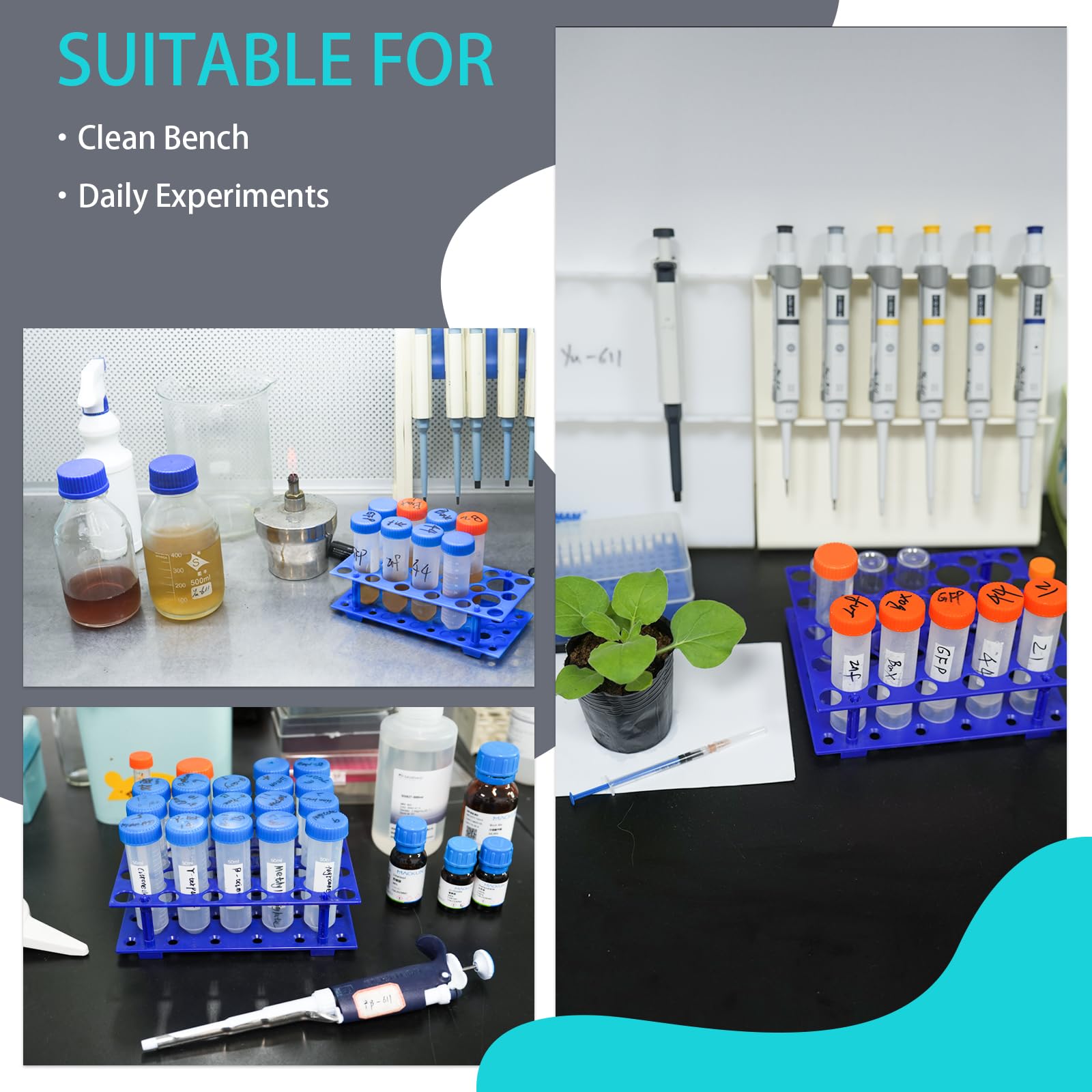 LSVERDE 3 Pack Test Tube Rack Centrifuge Tube Holder for 10ml/15ml/50ml, Detachable Plastic Stand 128 Well