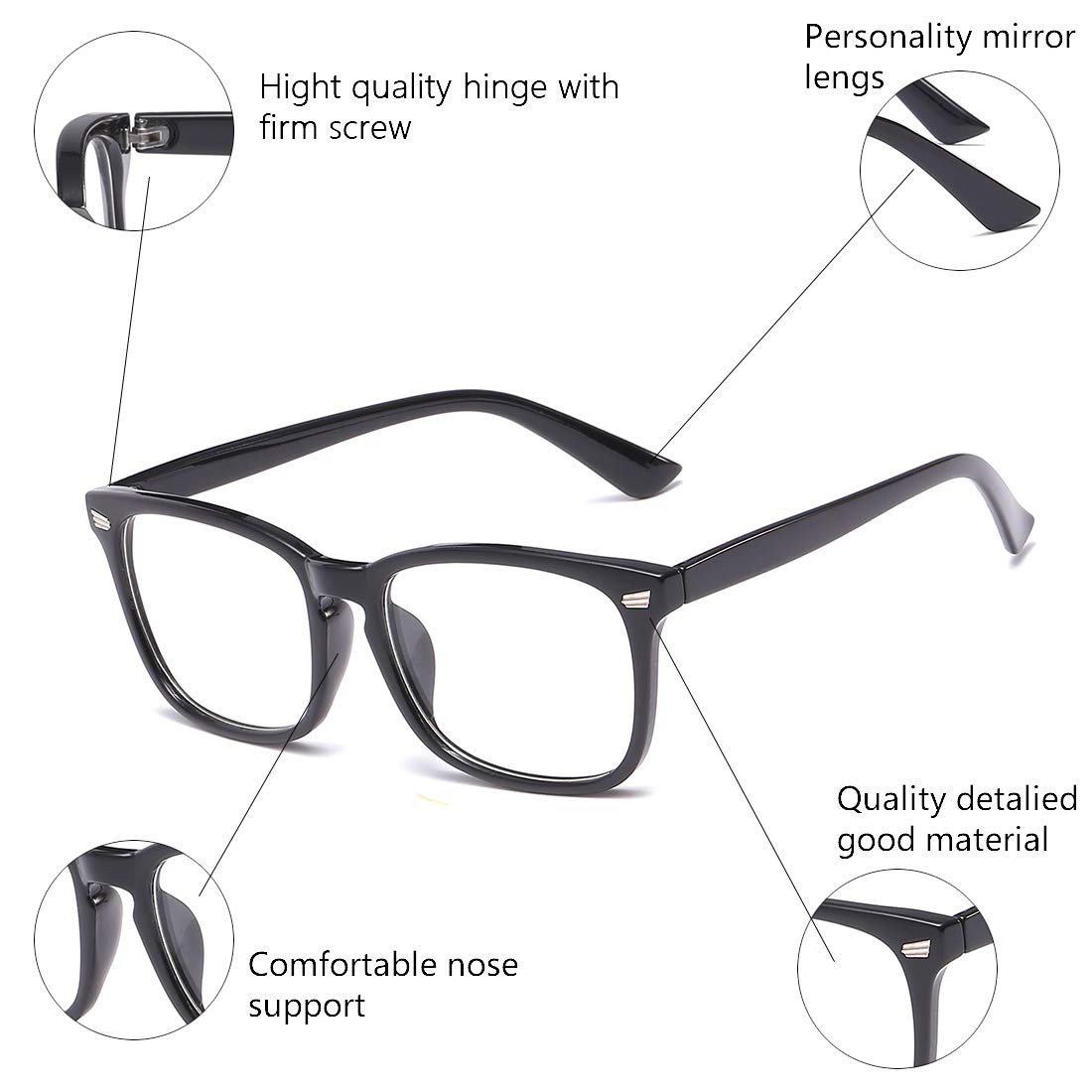 ENSARJOE Unisex Stylish Square Non-prescription Eyeglasses Glasses Clear Lens Eyewear Frame