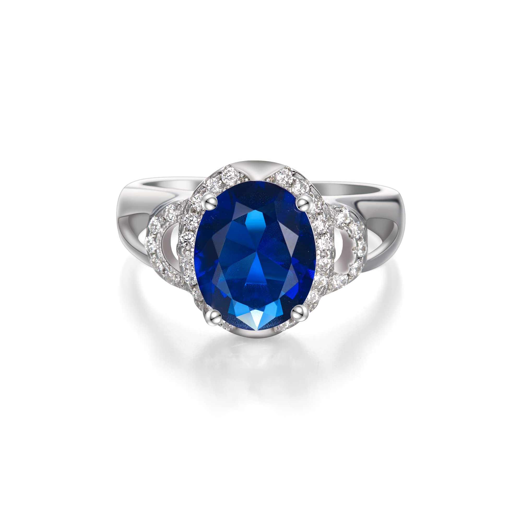 EVER FAITH 925 Sterling Silver Oval Cut Sapphire Color Cubic Zirconia Engagement Ring Blue - Size 8