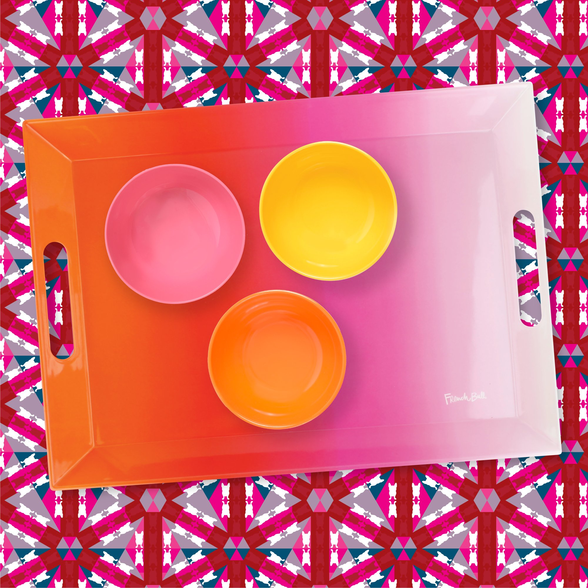 French Bull Large Melamine Tray, 19” -Designer Fun Vibrant Colorful Rectangular Dinnerware, Food Serving Platter- Indoor and Outdoor Entertaining, Shatterproof, BPA Free, Dishwasher Safe, Pink Ombre