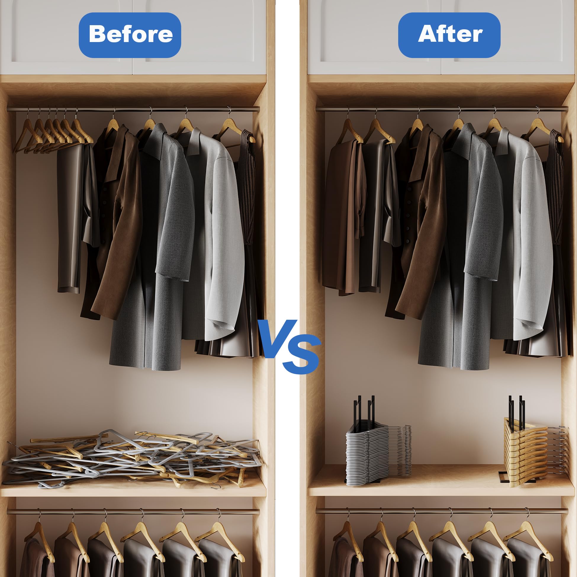Thipoten Hanger Organizer, Adjustable Metal Hanger Stacker for Adults and Children, Holding up to 55 velvet/wire/plastic hangers, Perfect Space Saver for Closet Laundry Room (Black, 2Pack)