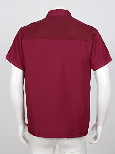 JEATHA Men Double-Breasted Short Sleeve Chef Coat Jacket Uniform Unisex-Adult Chef Jacket Chef Coat Red F Large