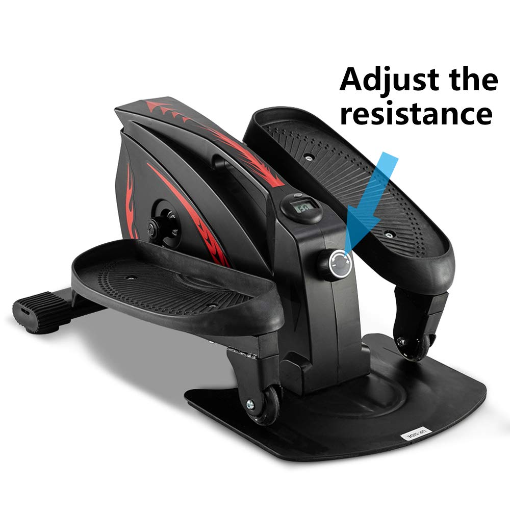 Goujxcy Under Desk Elliptical Machine, Mini Elliptical Machine Foot Pedal Exerciser with Non-Slip Pedal, Display Monitor and Adjustable Resistance for Home Office (Black&Red)