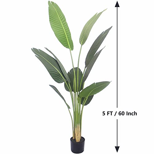 Softflame 5ft Bird of Paradise Palm Artificial Tree, Tropical Plants in Pot, Real Touch Technology, Artificial Plant with 3 Trunks, Perfect for Home Office Indoor Decoration
